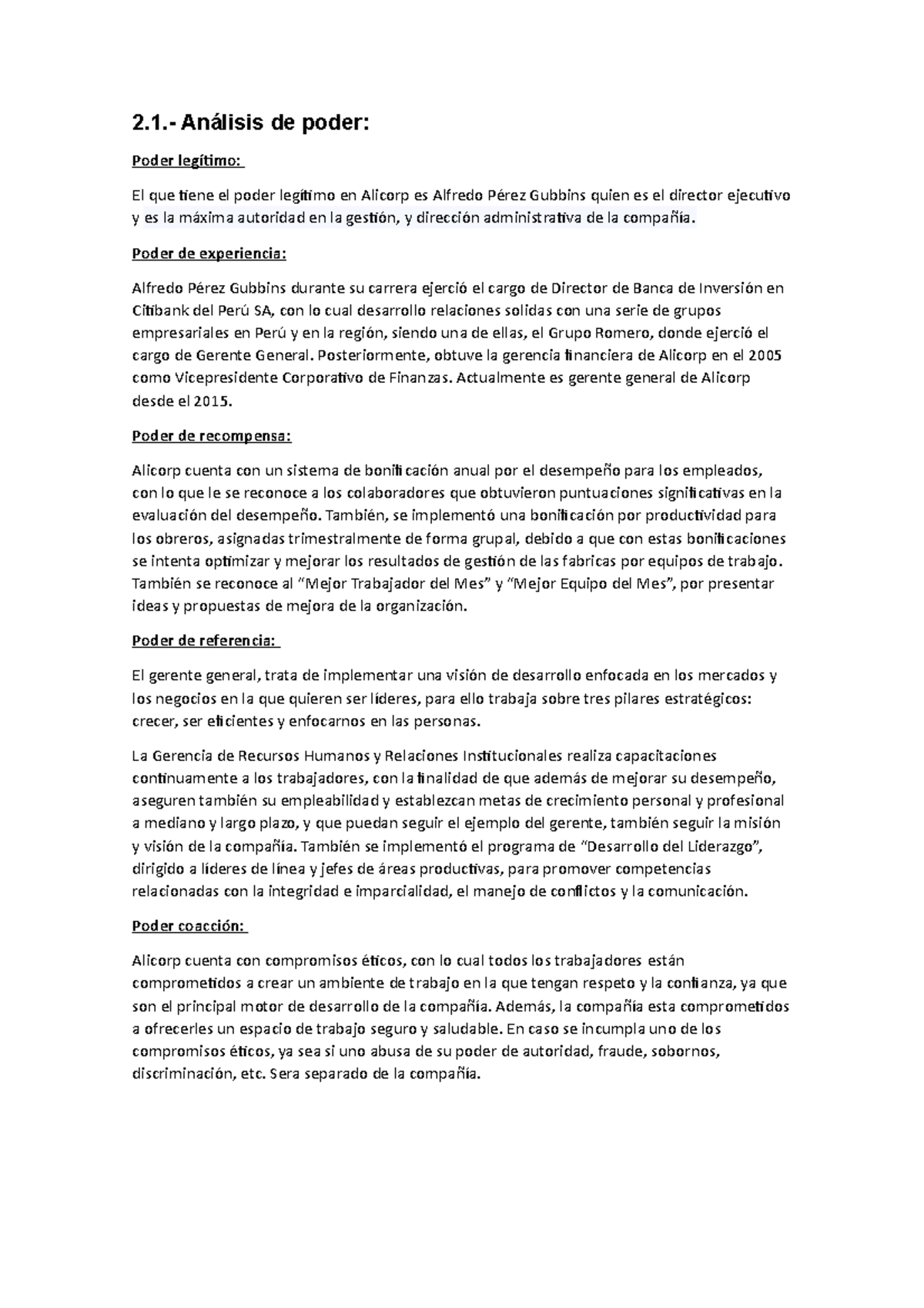 Poder - sfafa - 2.- Análisis de poder: Poder legítimo: El que tiene el ...
