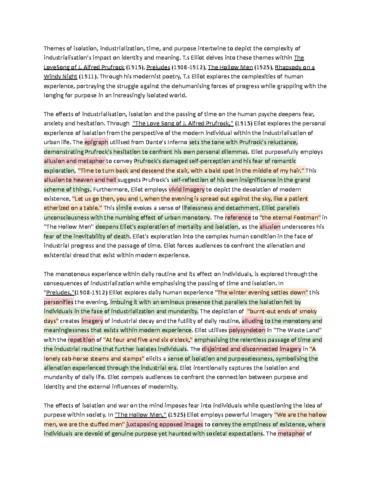 Module b essay - Themes of isolation, industrialization, time, and ...