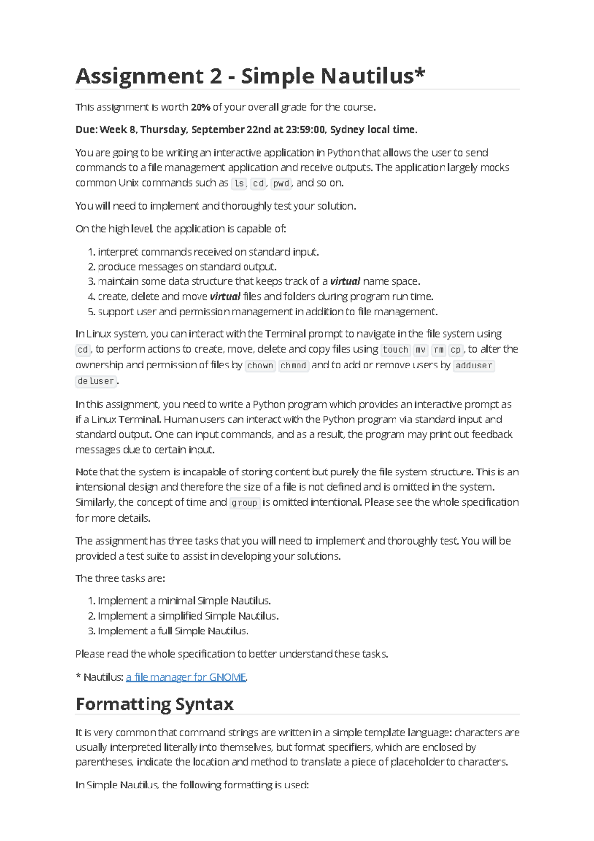 Simple Nautilus - assignment 2 question - Assignment 2 - Simple ...