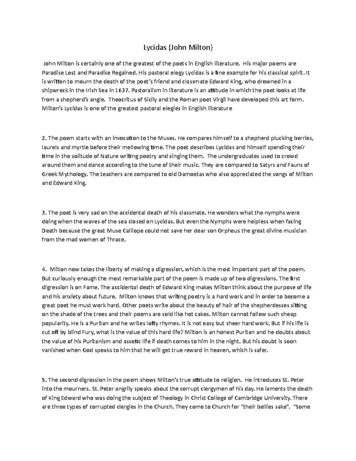 Lycidas - Jobin - Lycidas {John Milton} John Milton is certainly one of ...