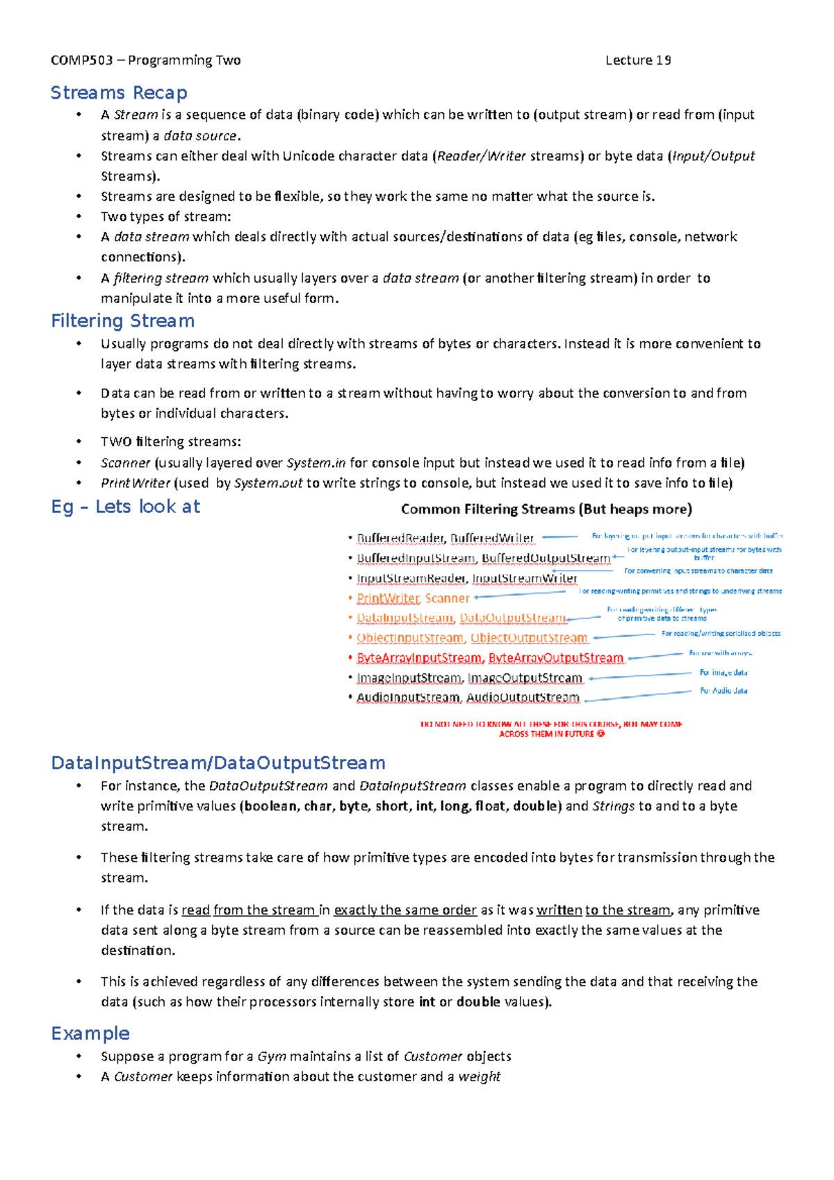 Programming 2 Lecture 19 - COMP503 – Programming Two Lecture 19 Streams Recap A Stream is a ...