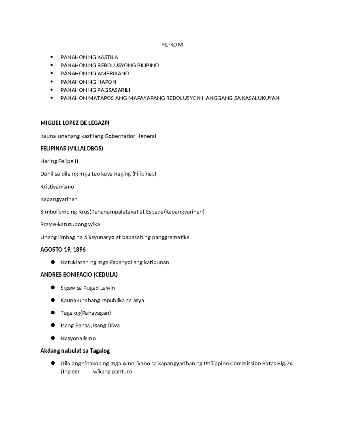 Reviewer FIL KOM Midterms - FIL-KOM PANAHON NG KASTILA PANAHON NG REBOLUSYONG PILIPINO PANAHON ...