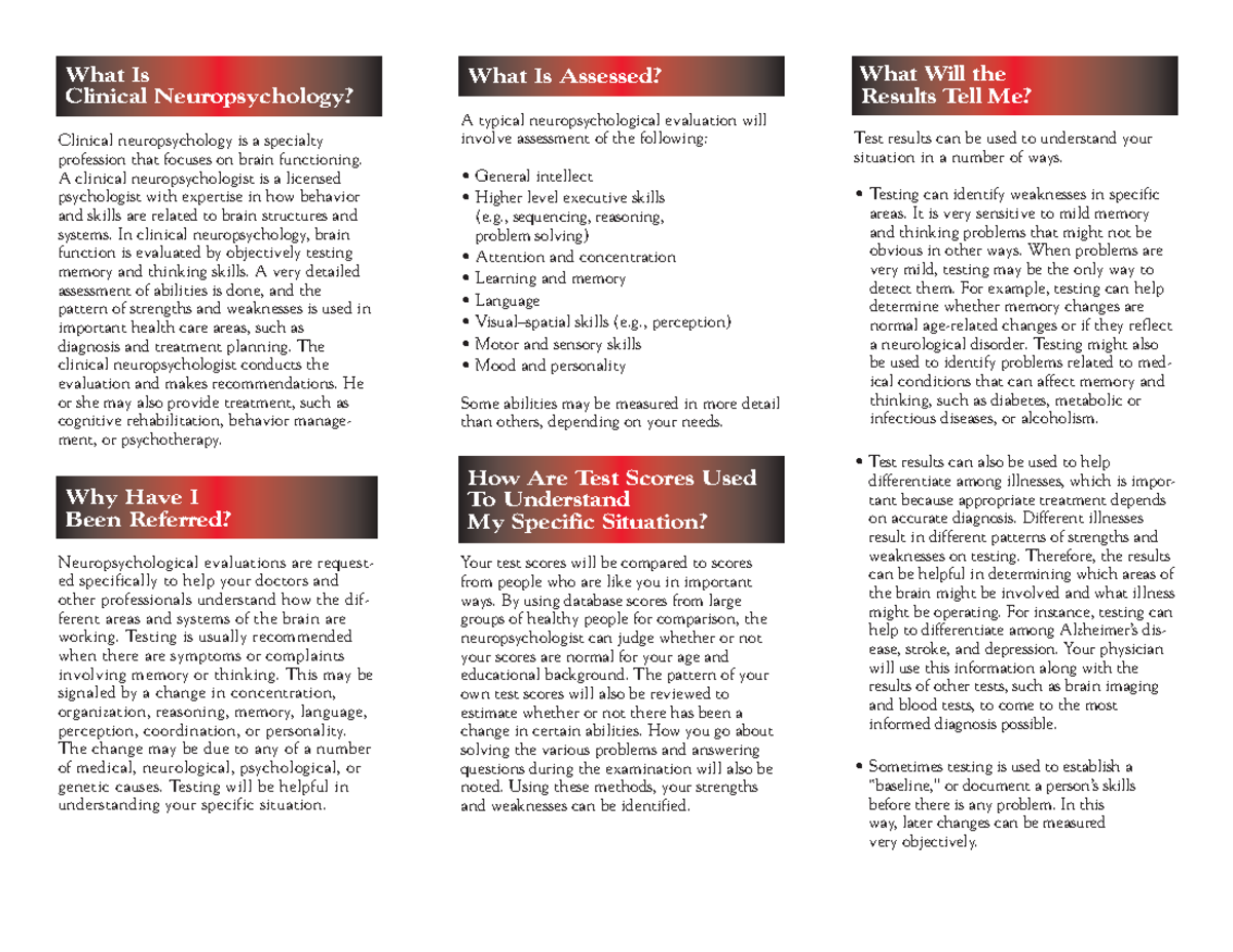Neuropsychology-brochure - Clinical neuropsychology is a specialty ...
