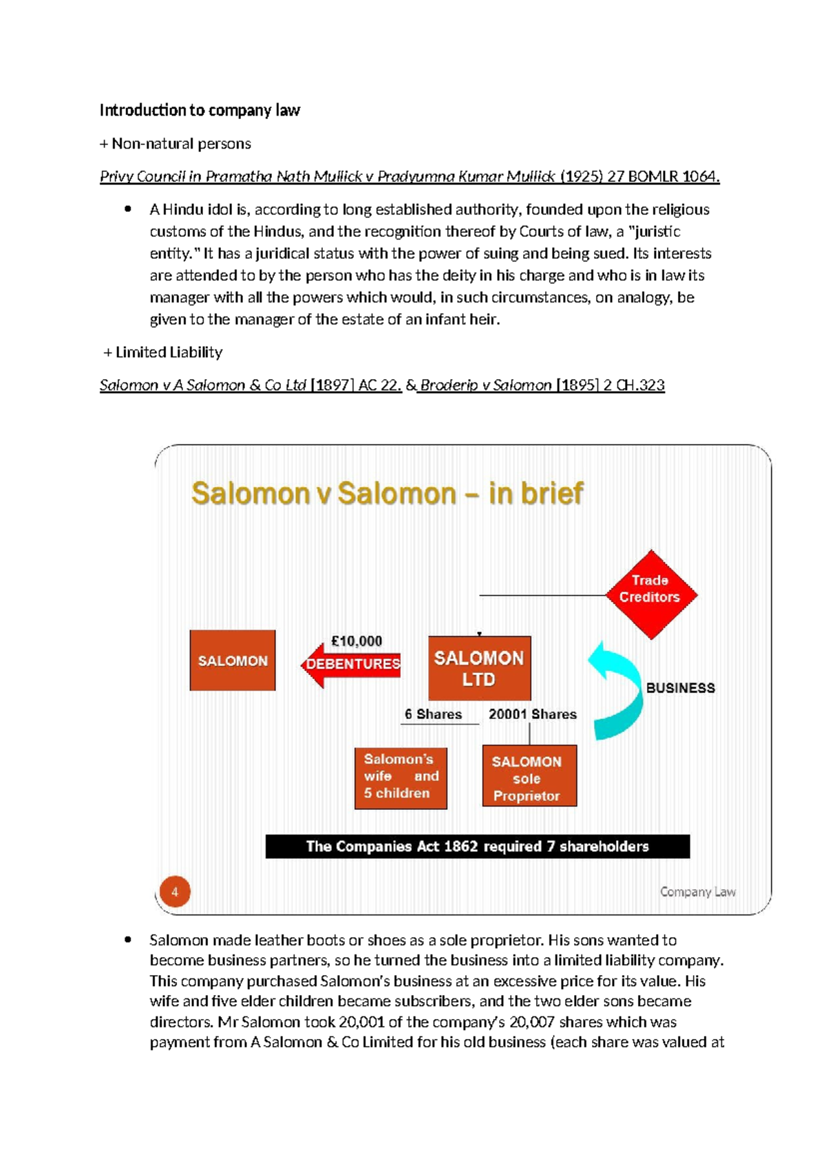 Company Law important cases - Introduction to company law Non-natural ...