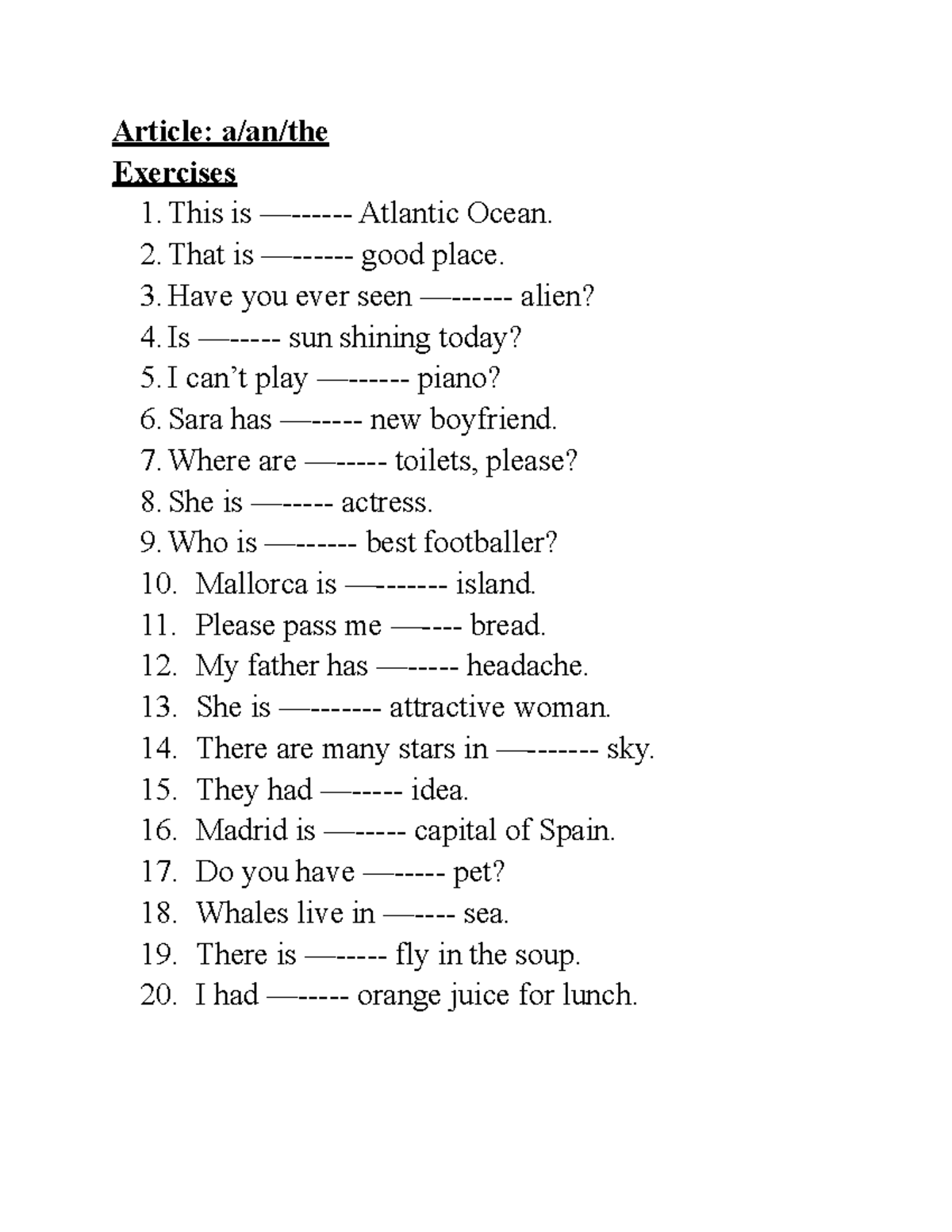 Article a an the - English language teaching - Article: a/an/the ...