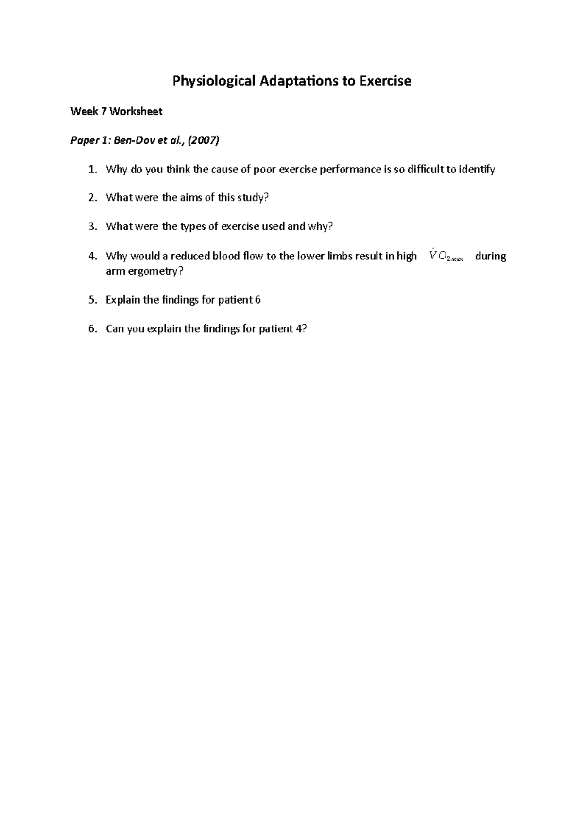 Physiological ads Reading List Questions - Physiological Adaptations to ...