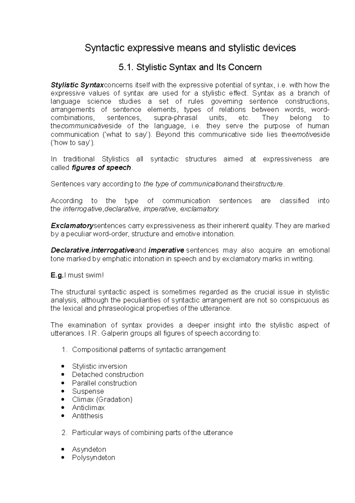 Syntactic expressive means and stylistic devices - Stylistic Syntax and ...