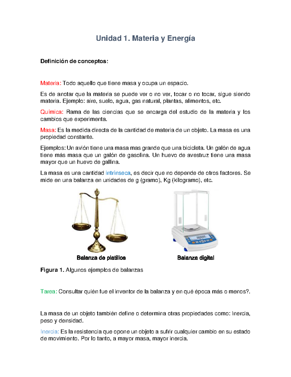 Unidad 1. Materia y Energía - Unidad 1. Materia y Energía Definición de ...
