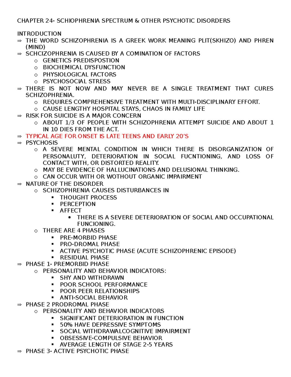 Schizo-CH24 - SCHIZO NOTES MENTAL HEALTH - CHAPTER 24- SCHIOPHRENIA ...