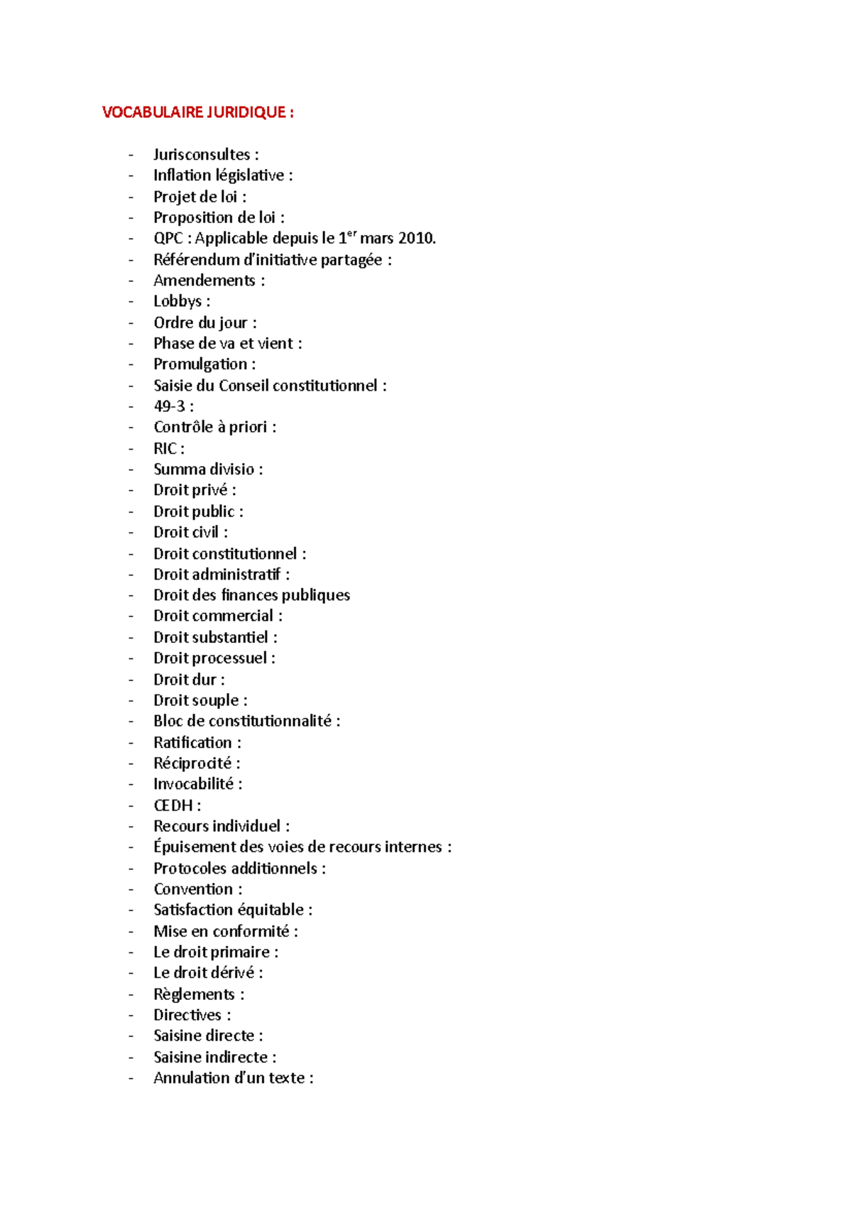 Vocabulaire Juridique - Introduction au droit - Université Paris Nanterre - Studocu
