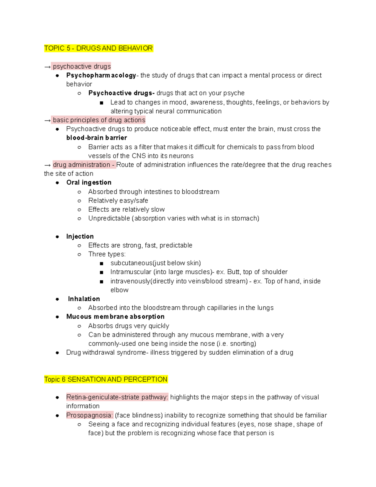 Biological Basis Notes - TOPIC 5 - DRUGS AND BEHAVIOR → psychoactive ...