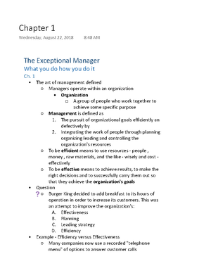 Managment - NOTES on Chapters 1-6 - LECTURE 1 – 01/09/ CASE STUDY: Jon ...