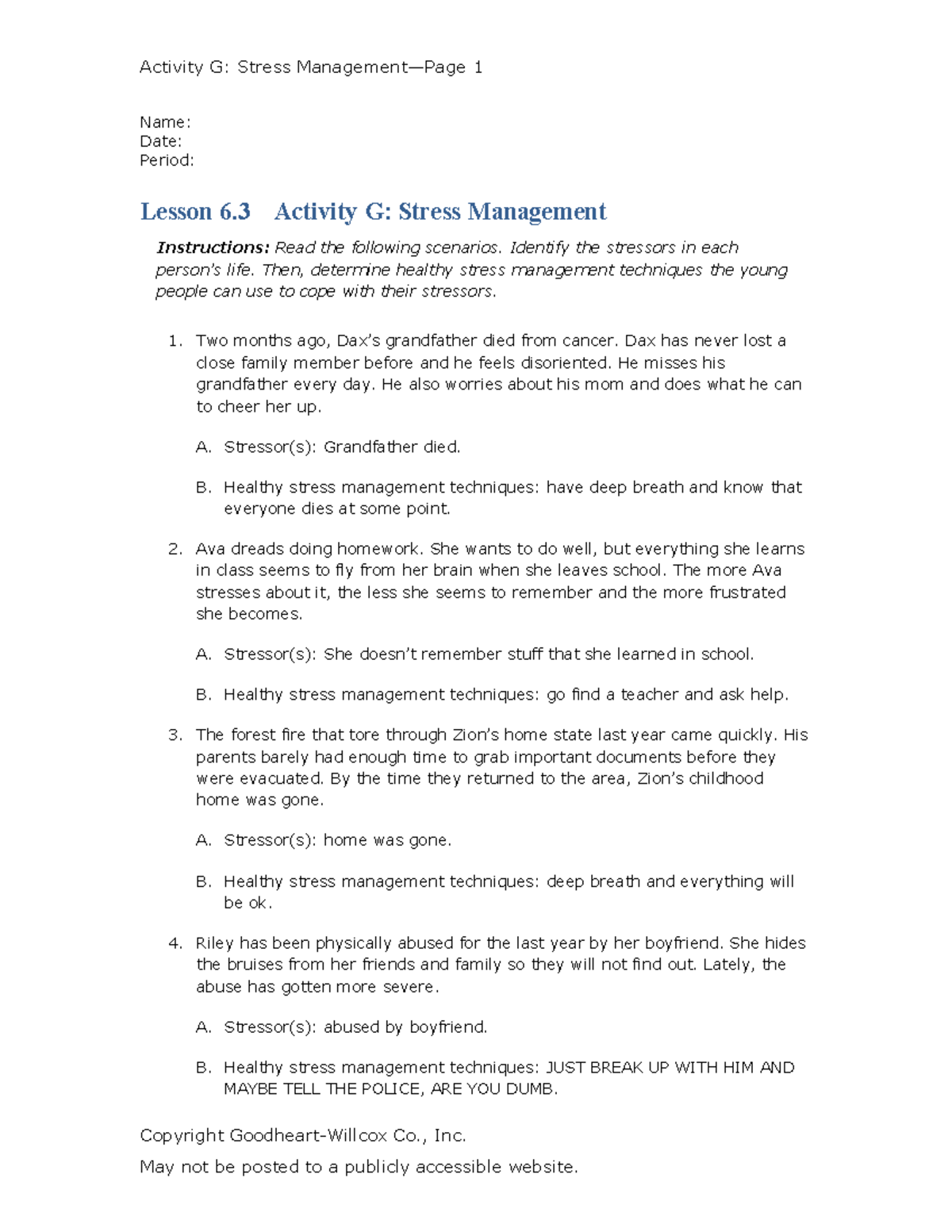 Ch06.3 G- Activity-1 - jsijk sdjn - Activity G: Stress Management—Page ...