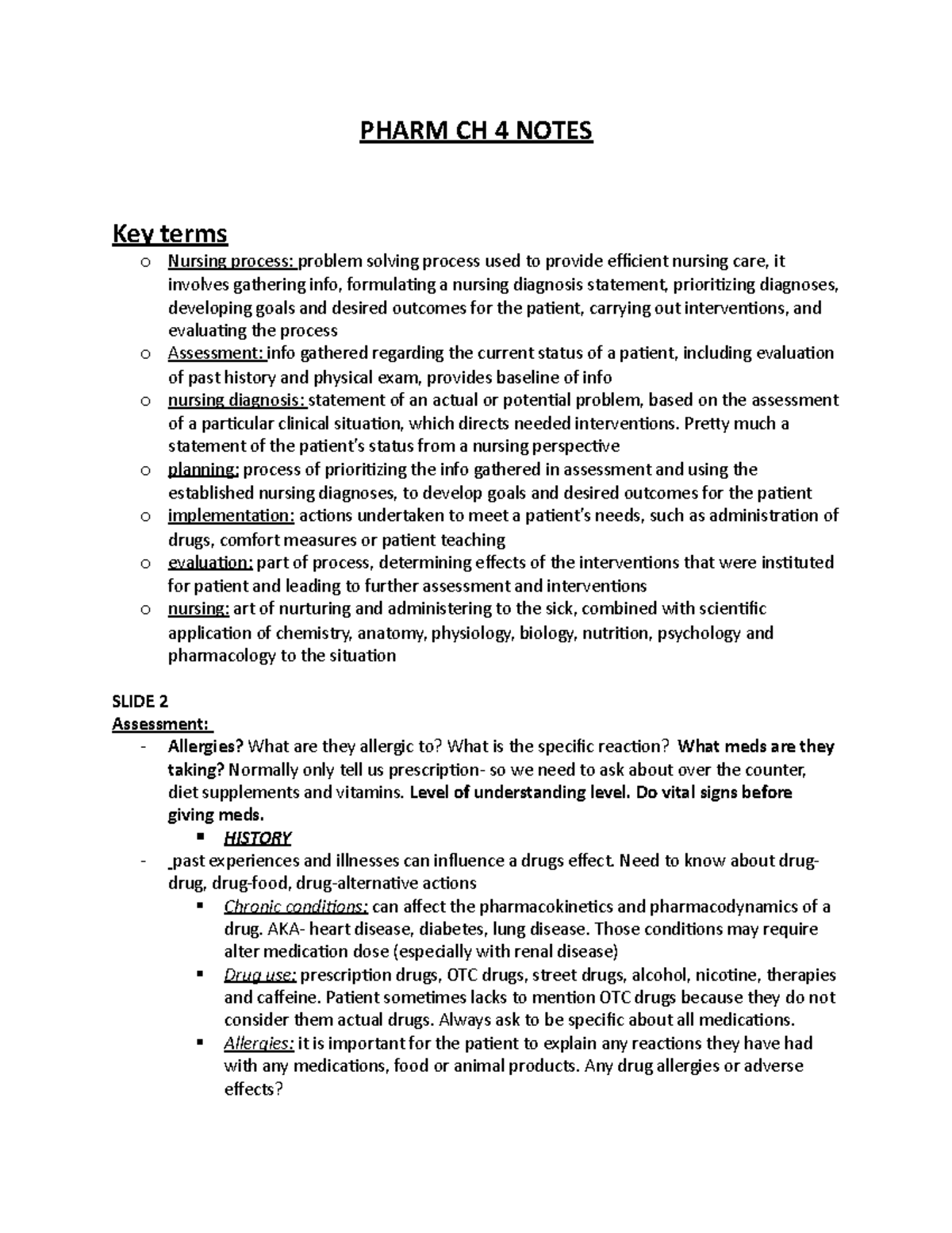 Pharm CH 4 Notes - Dr.Blank - PHARM CH 4 NOTES Key terms o Nursing ...