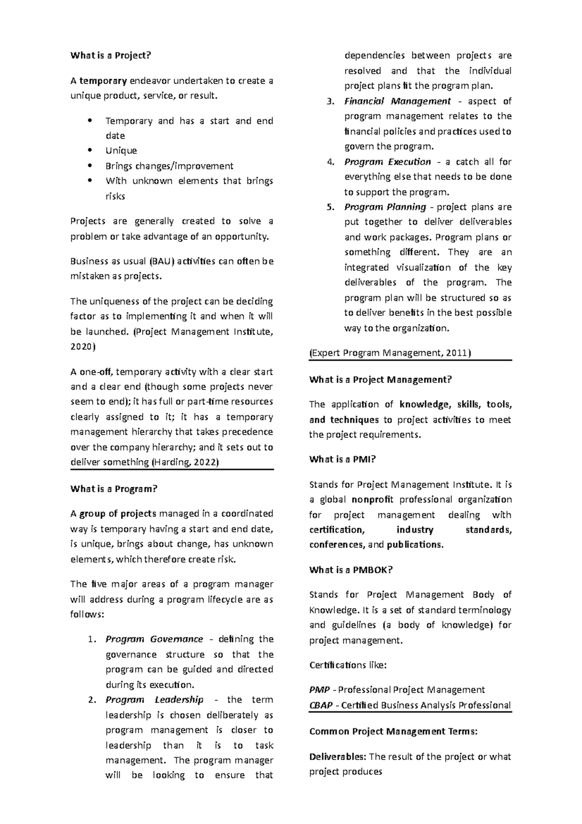 Project-Management-Notes - What is a Project? A temporary endeavor ...