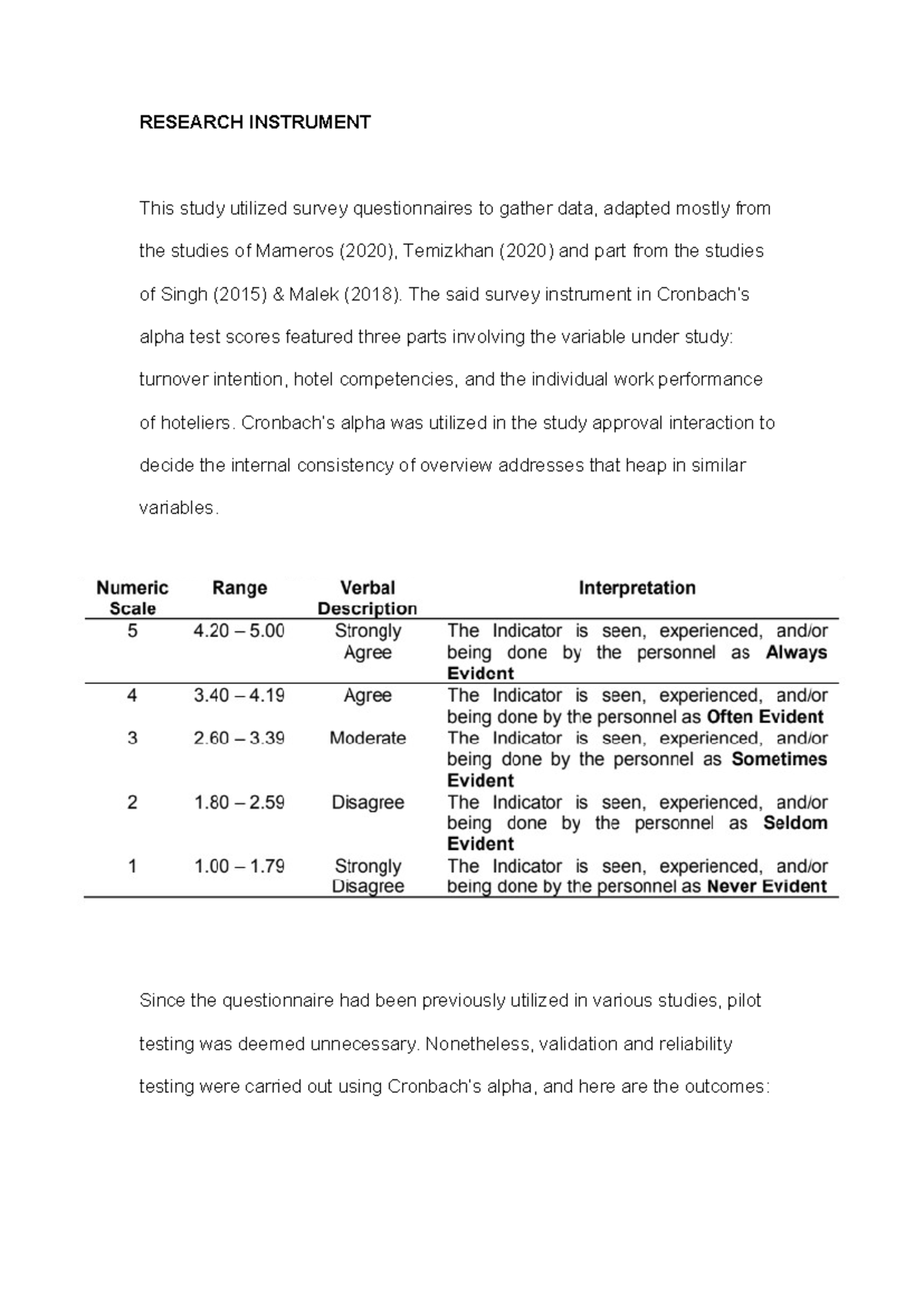 Research Instrument - Turnover intentions of Hoteliers - RESEARCH ...