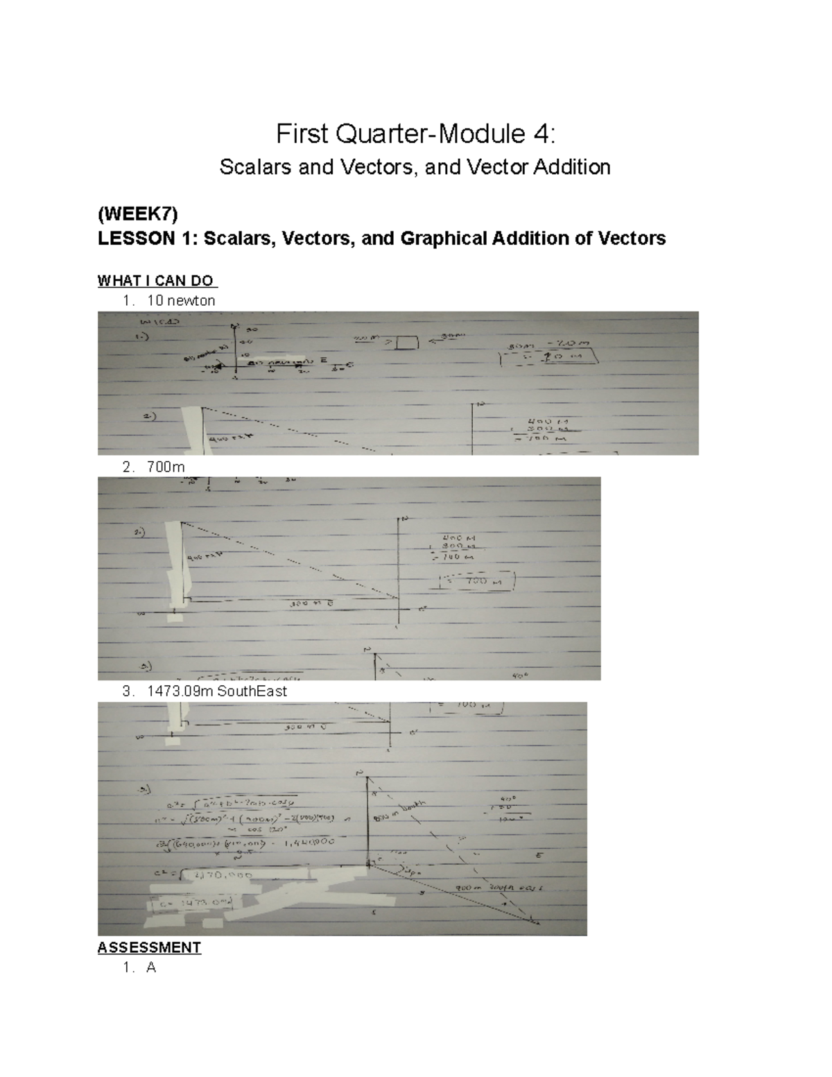 General Physics Scalars and Vectors, and Vector Addition - First Quarter-Module 4: Scalars and ...