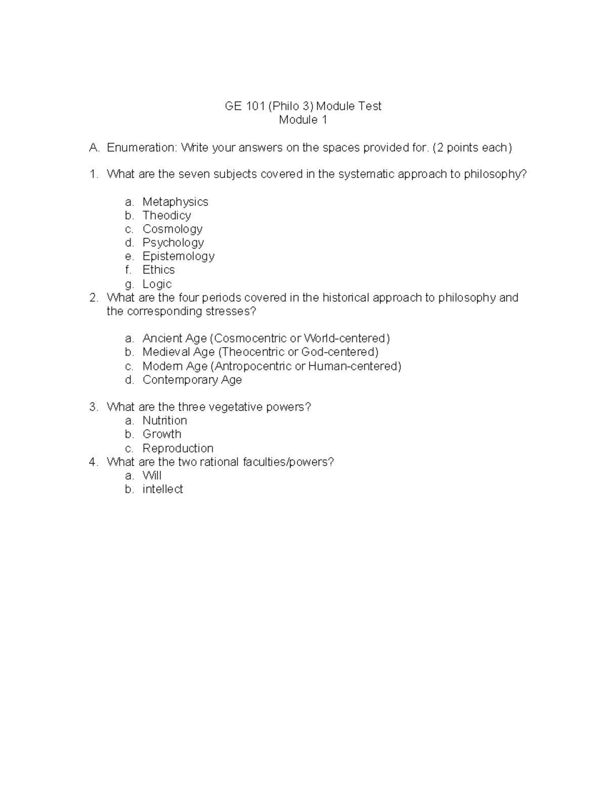 Module TEST - Module 1 - GE 101 (Philo 3) Module Test Module 1 A ...