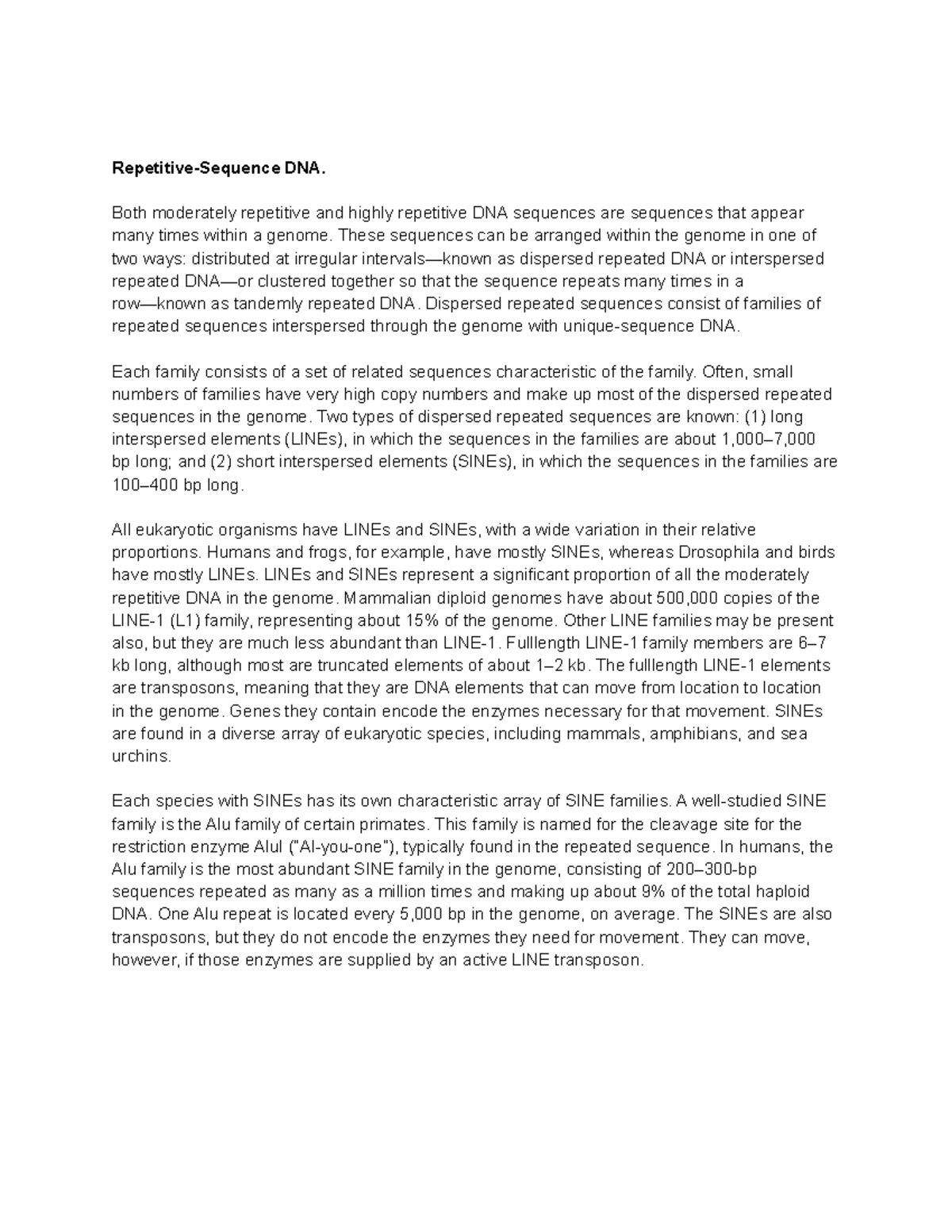 Repetitive-Sequence DNA - Both moderately repetitive and highly ...