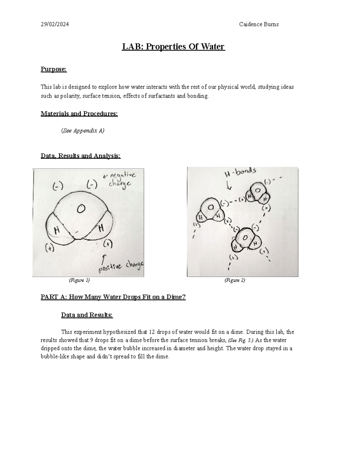 LAB Properties Of Water - 29/02/2024 Caidence Burns LAB: Properties Of ...