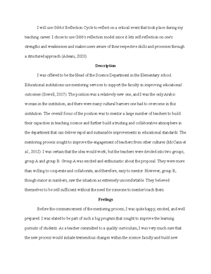 Sample Essay Using Gibbs' Reflective Model - / Services / Samples Gibbs ...