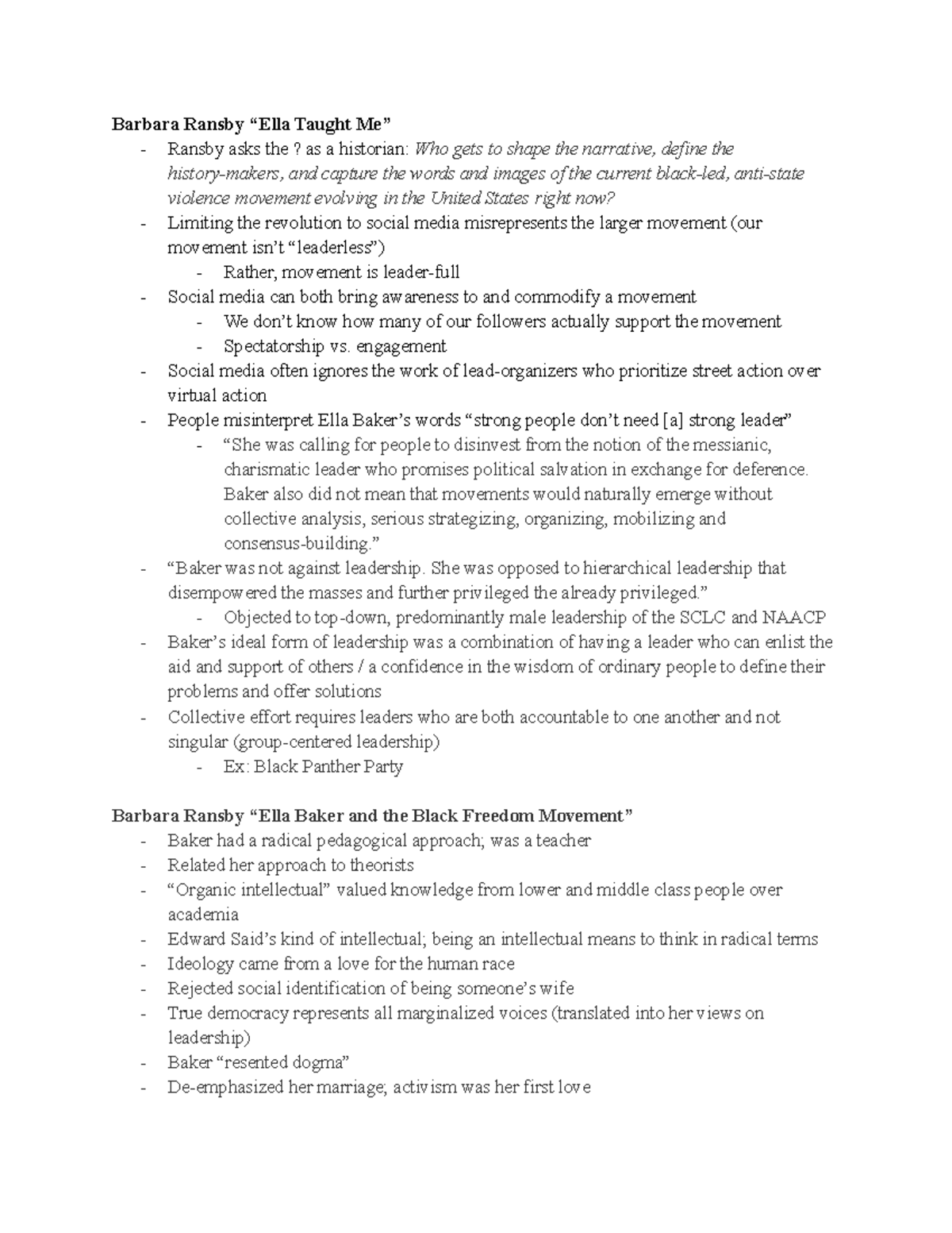 Week 4 Readings - Barbara Ransby