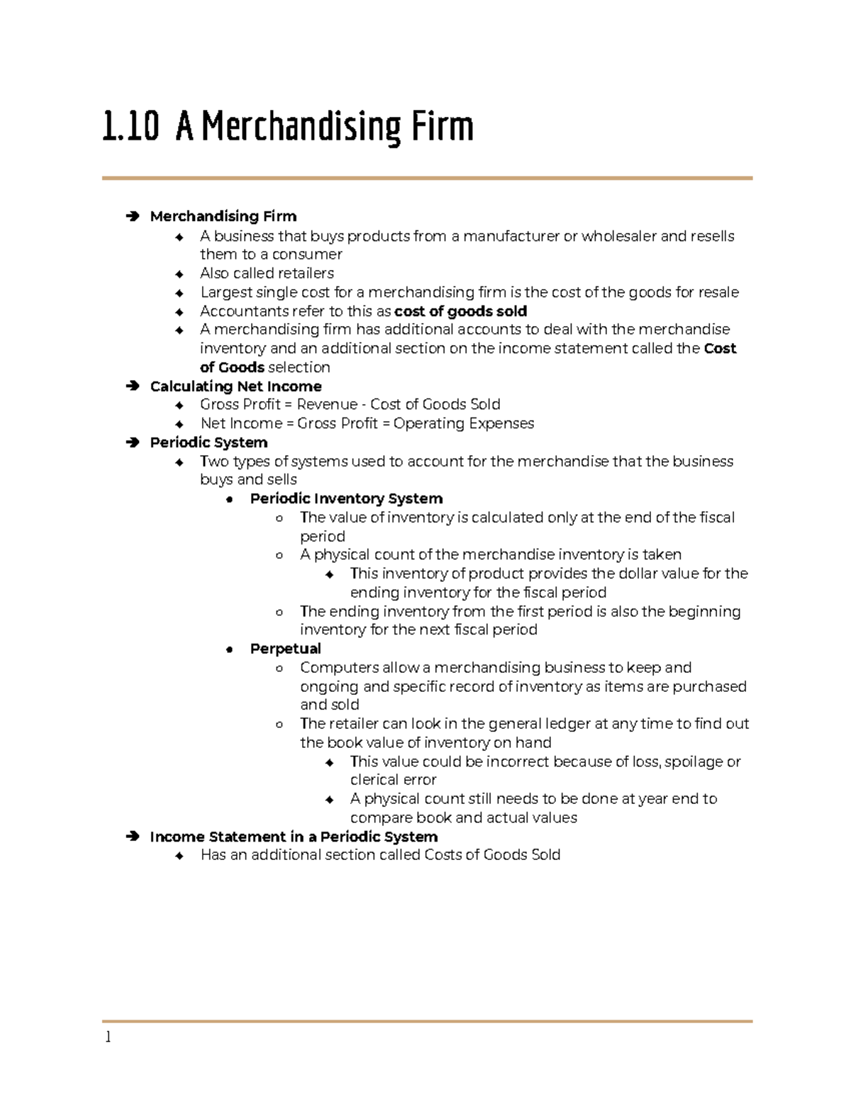 1 - Chapter 1 Subsection 10 Textbook + Class notes - 1 A Merchandising ...