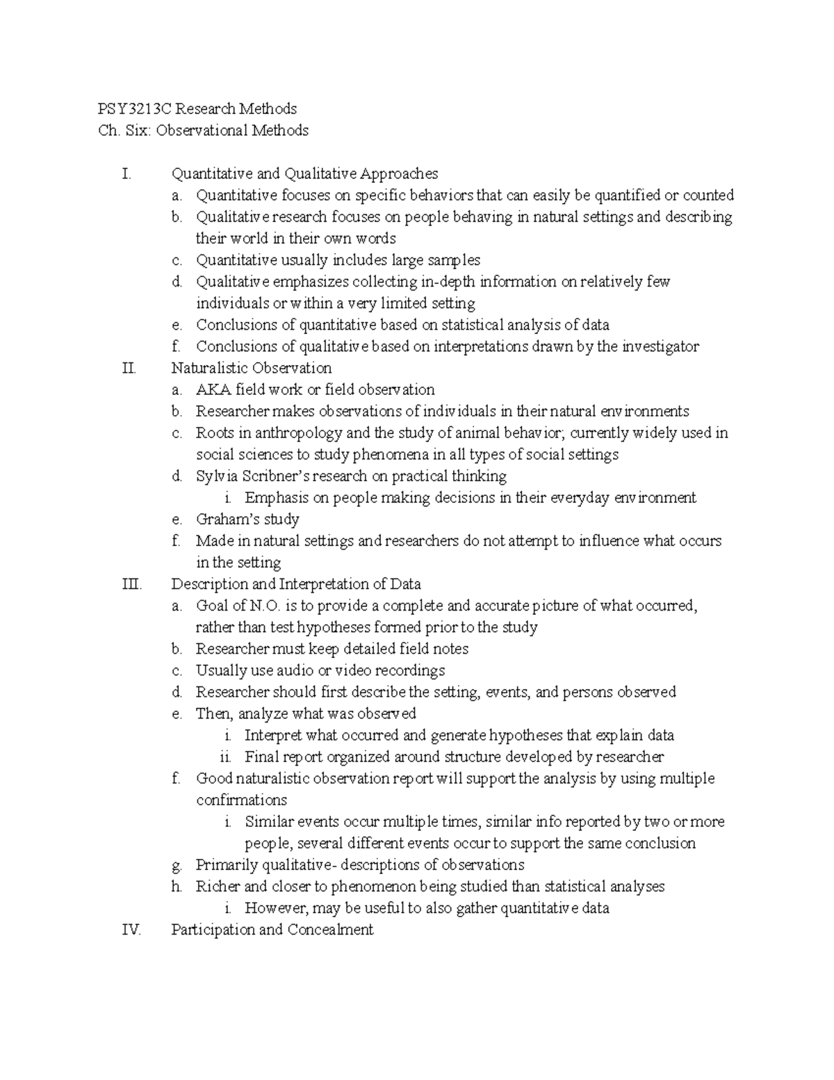 PSY3213C Research Methods Ch. Six- Observational Methods - PSY3213C Research Methods Ch. Six ...