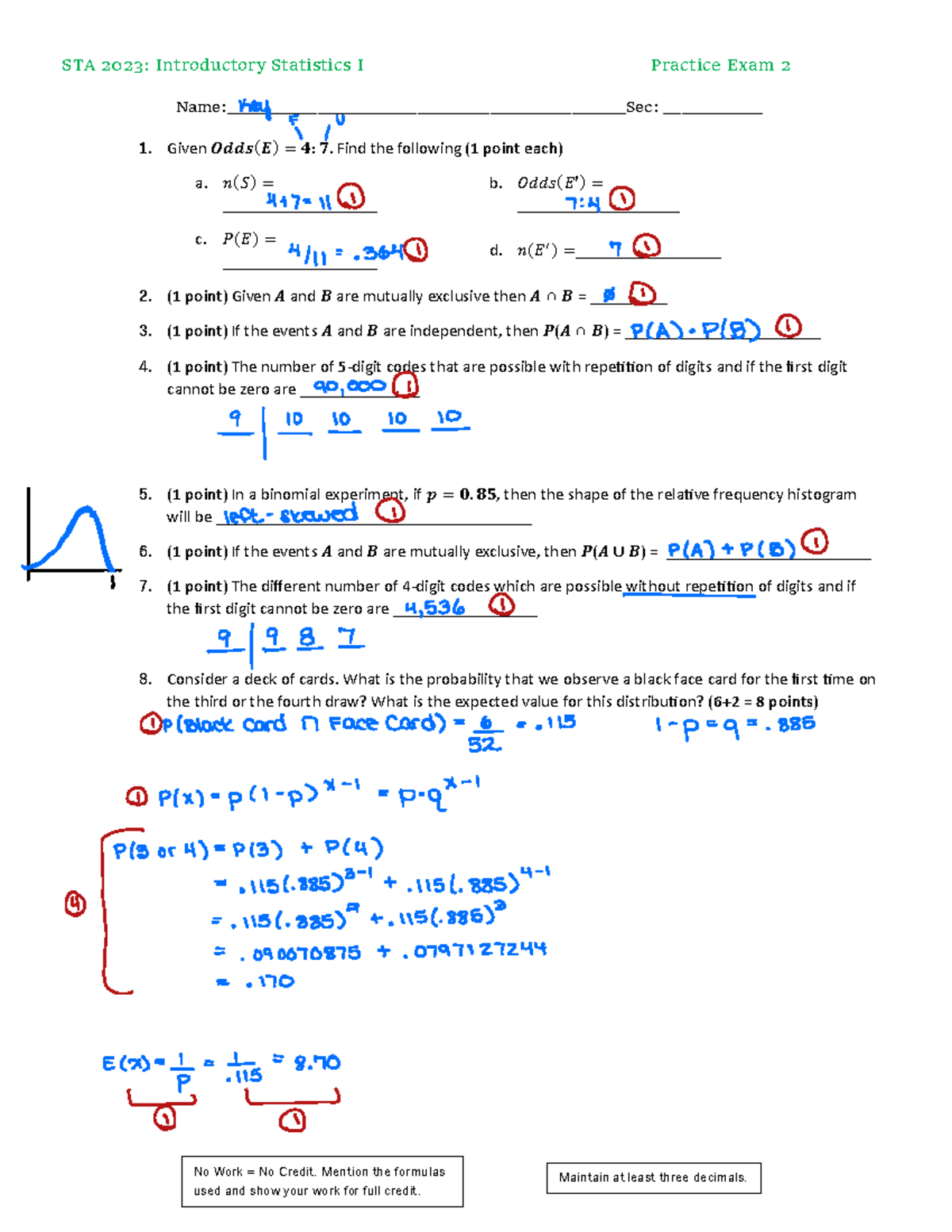 STA 2023 Key Practice Exam 2 - Maintain at least three decimals. - Studocu