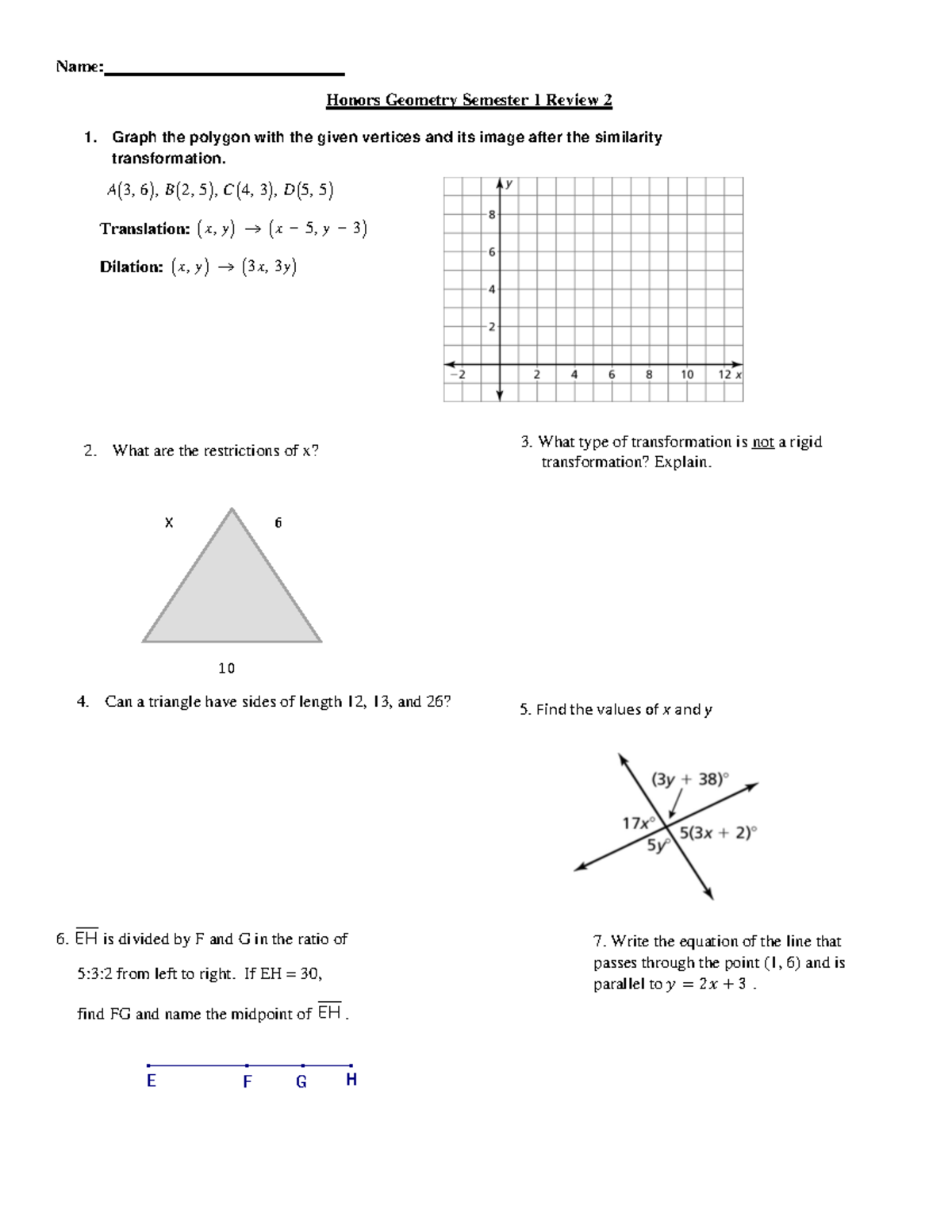 H.Geo Final Exam Review 2 - Name:____________________________ Honors ...