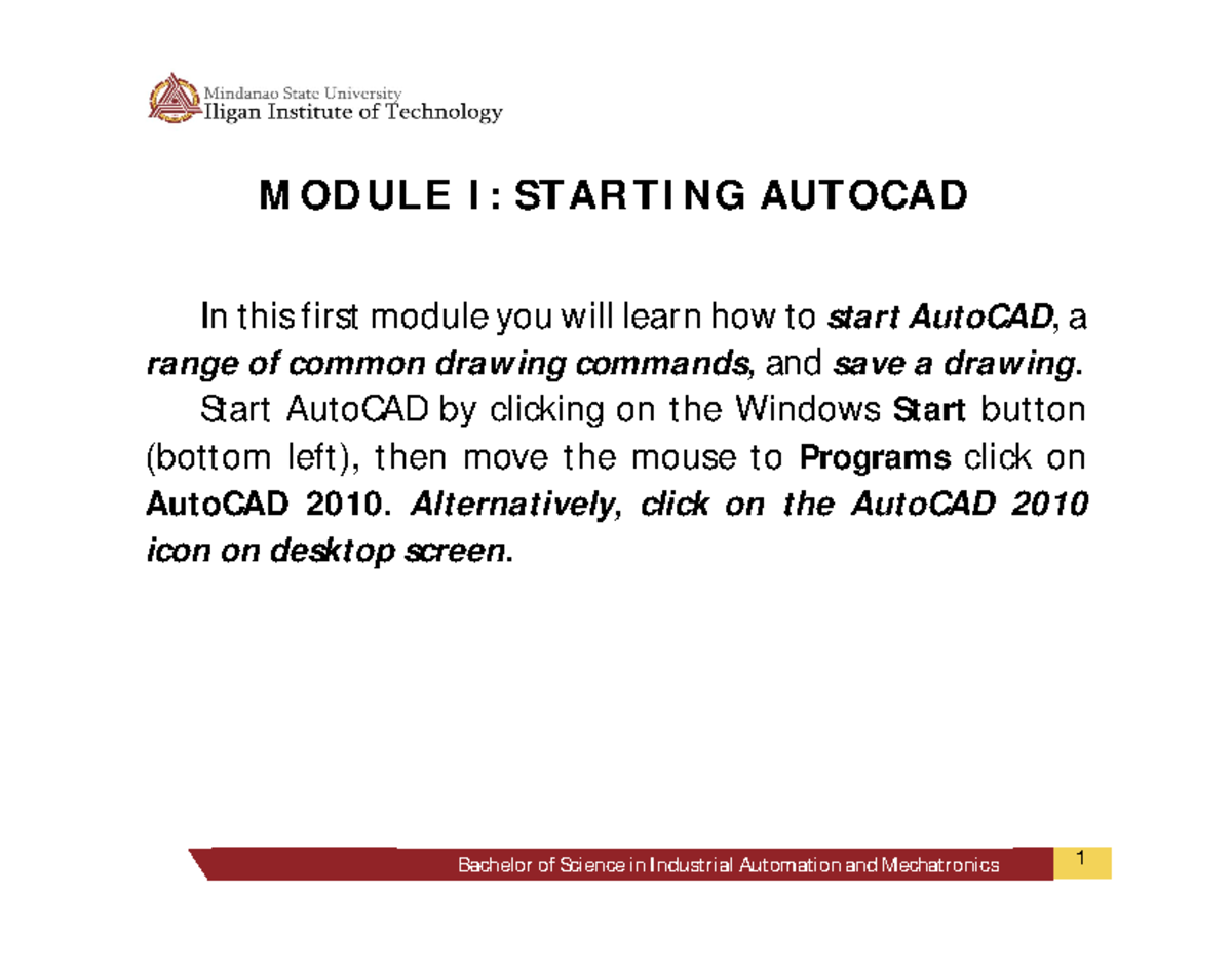 Module-1-CAD - It is cute - MODULE I: STARTING AUTOCAD In this first ...