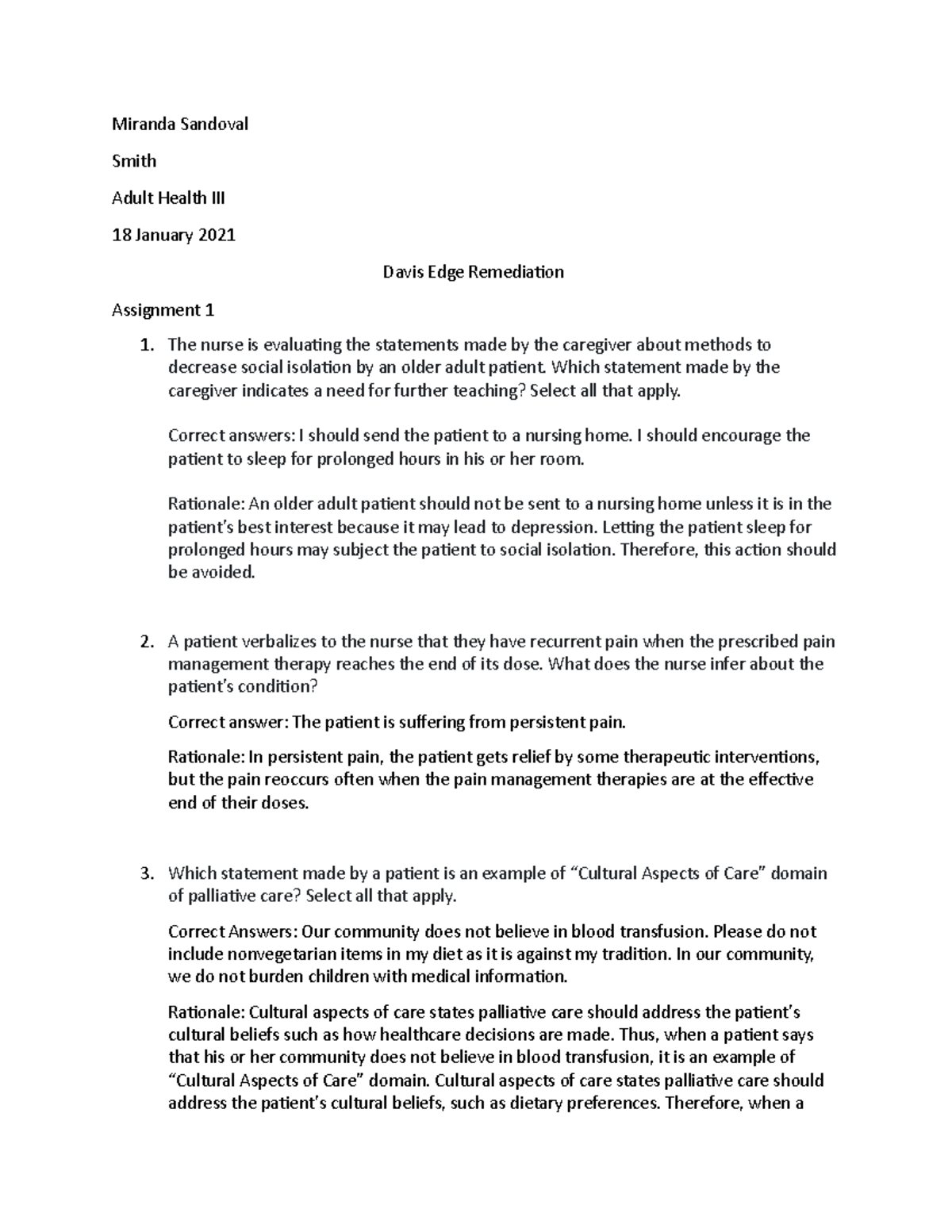 Davis Edge Assignments - Miranda Sandoval Smith Adult Health III 18 ...