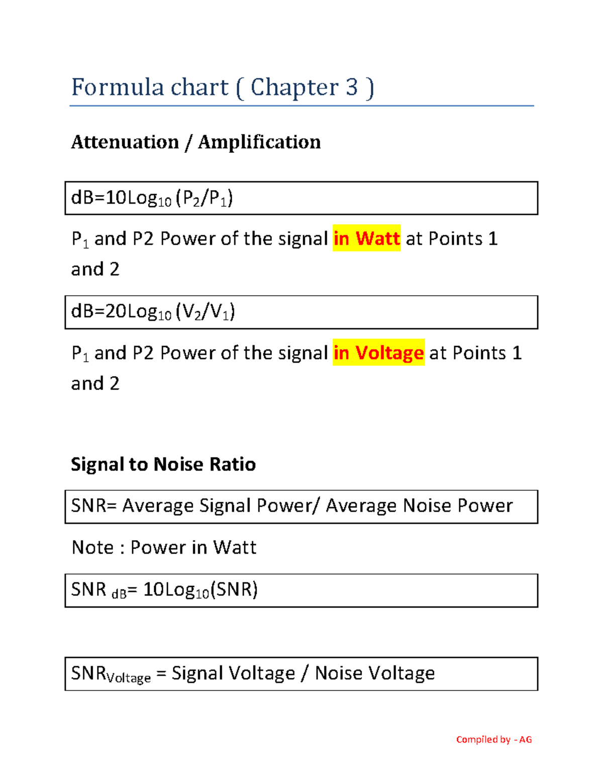 Formulas Unit 1 - computer Network - Compiled by - AG Formula chart ...