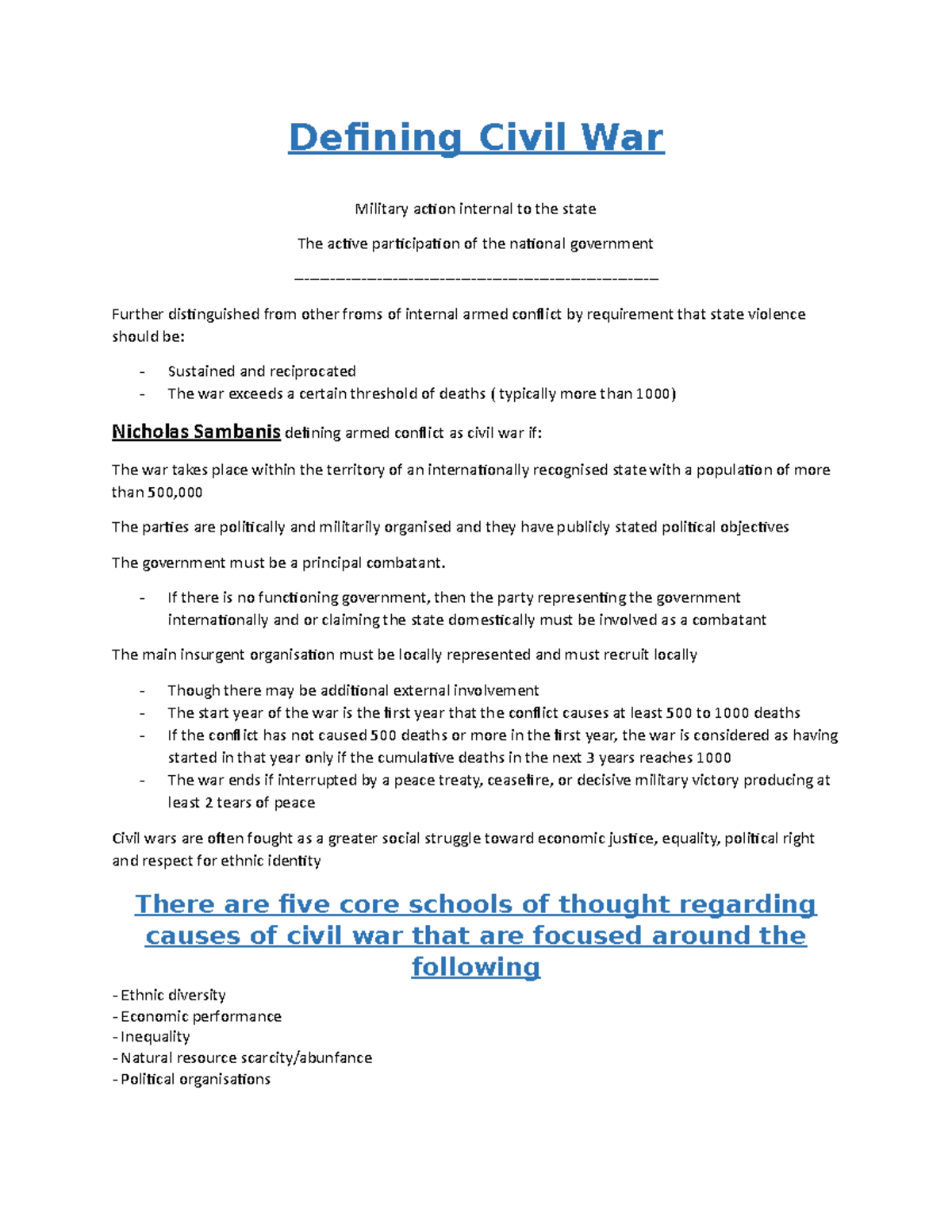 Understanding Civil Wars - Defining Civil War Military action internal ...