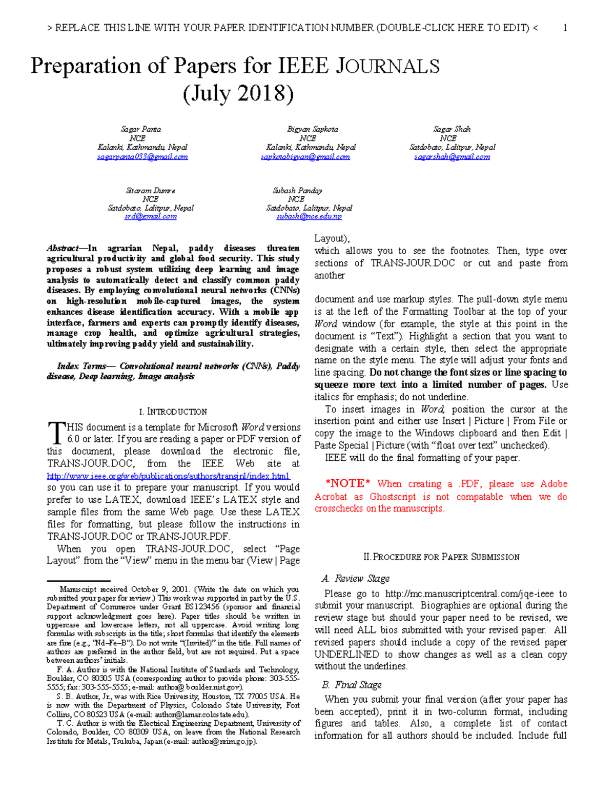 IEEE-Template - good reserch format - Abstract—In agrarian Nepal, paddy ...