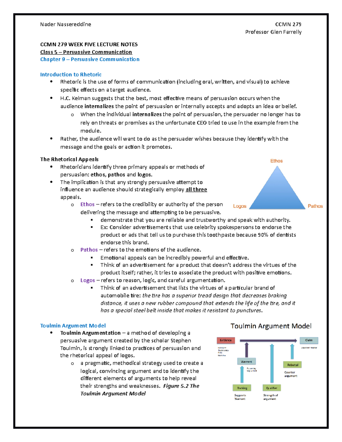 CCMN 279 WEEK FIVE Lecture Notes - Professor Glen Farrelly CCMN 279 ...