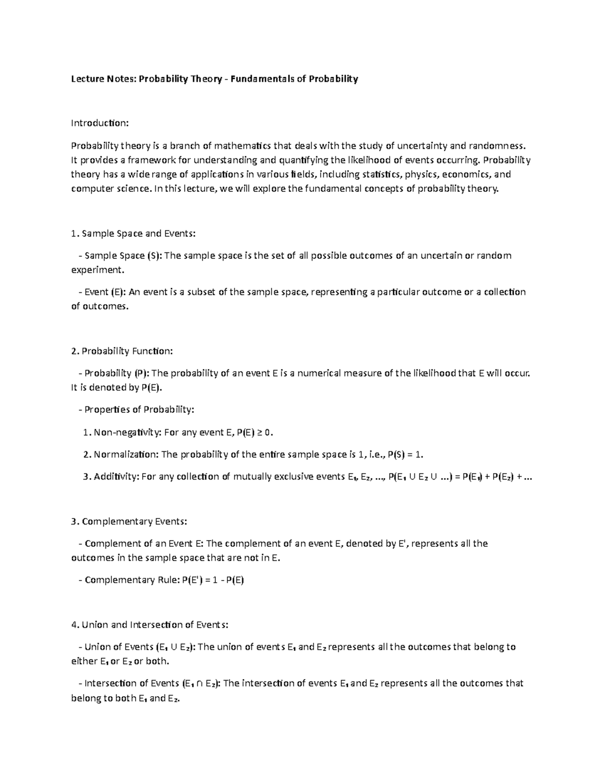 Lecture Notes: Probability Theory - Fundamentals of Probability ... Lecture Notes: Probability Theory - Fundamentals of Probability ...
