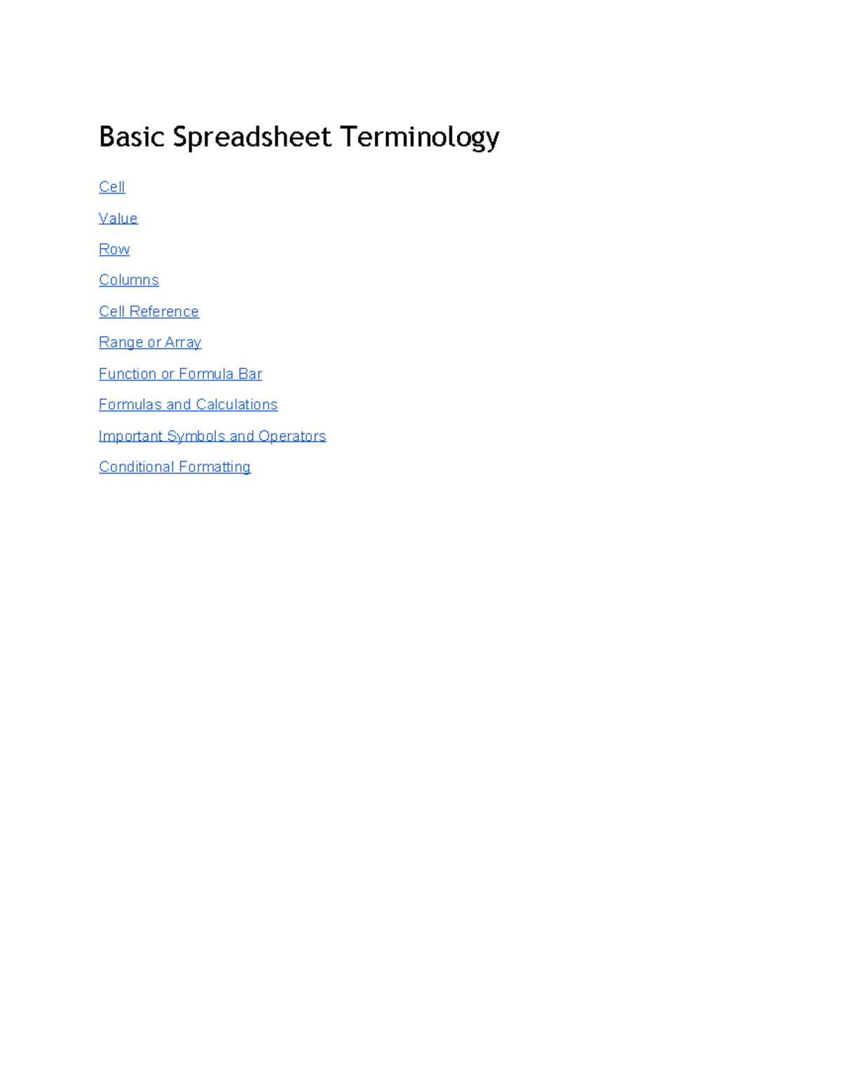 Basic Spreadsheet Terminology - Basic Spreadsheet Terminology Cell ...