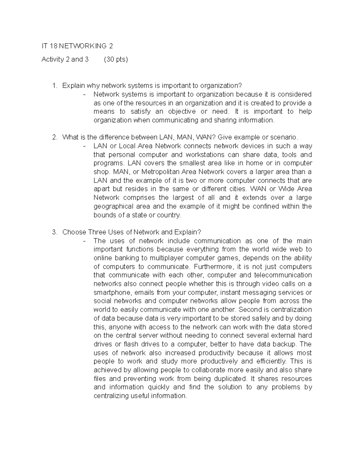 Activity Subnetting - IT 18 NETWORKING 2 Activity 2 and 3 (30 pts ...