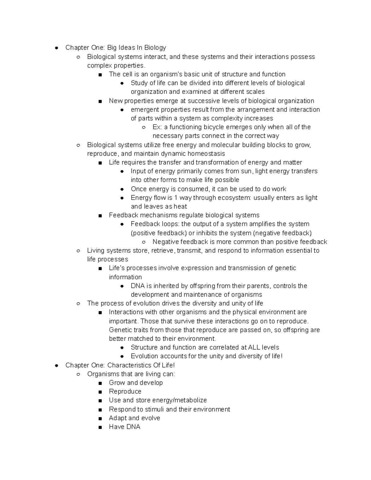 AP Bio Chapter 1 Notes - Chapter One: Big Ideas In Biology Biological ...