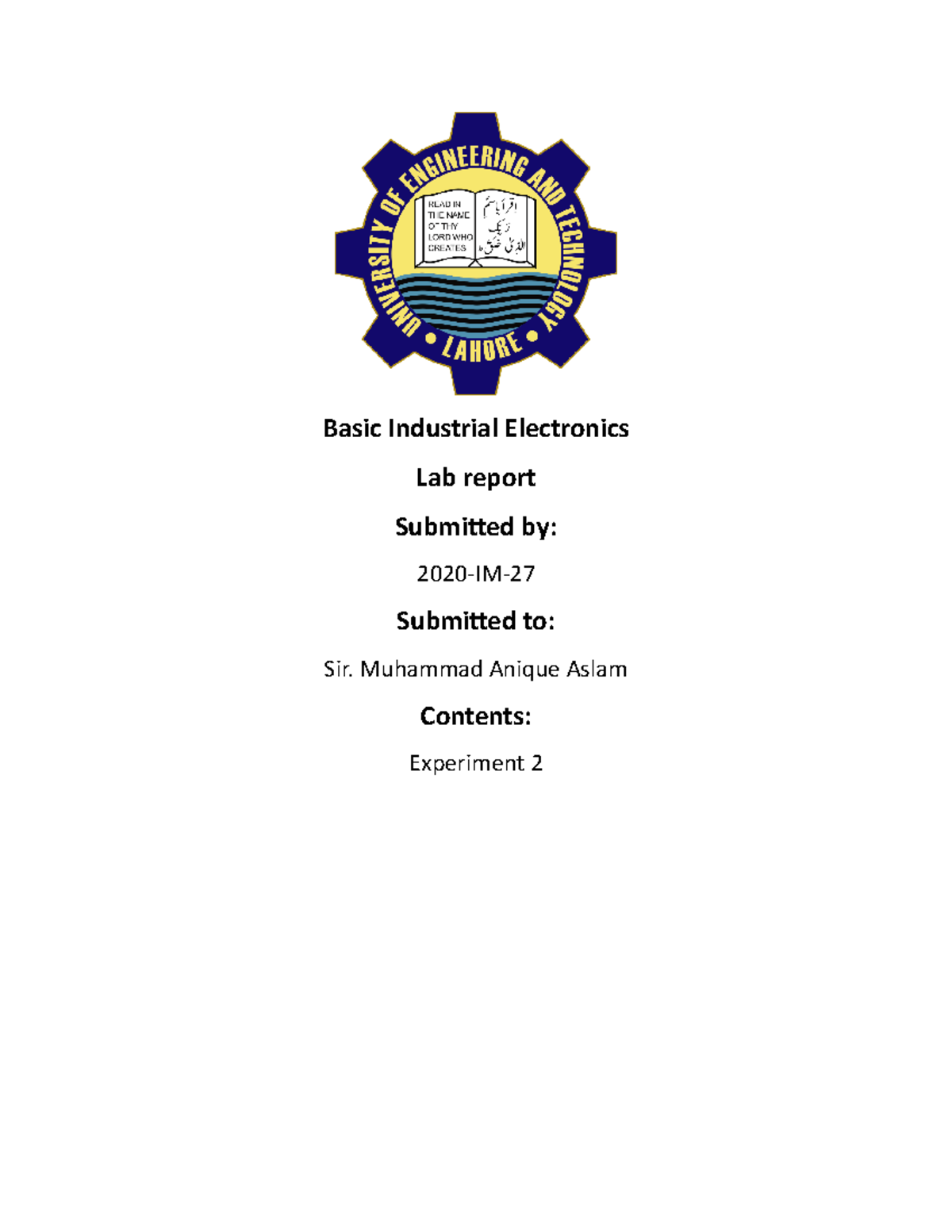 Experiment 2 - lab report for VI graph of diode - Basic Industrial ...