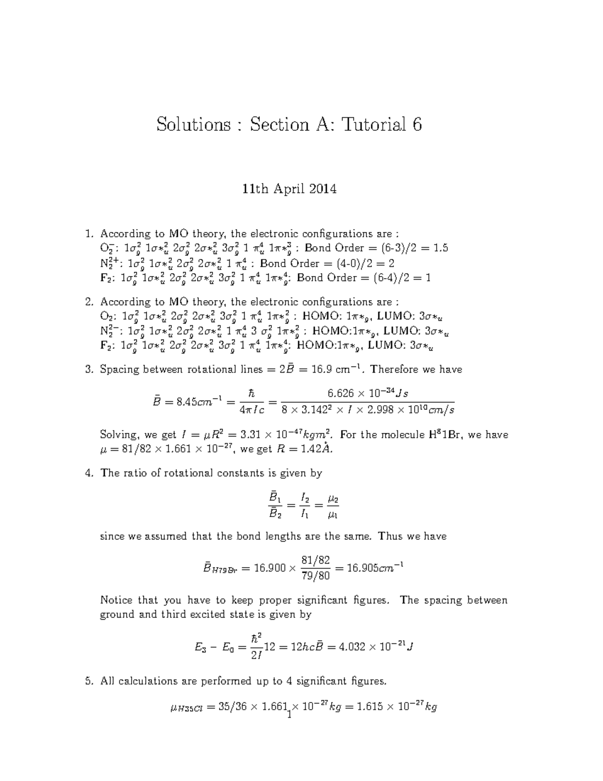 Soln Tut 6A - Important practice tutorial for exams shared by professor ...