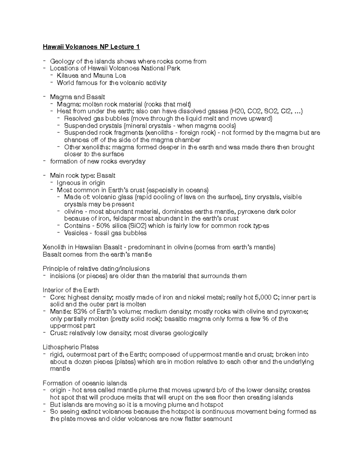 EES 180 Notes - Hawaiian Volcanoes - Hawaii Volcanoes NP Lecture 1 ...