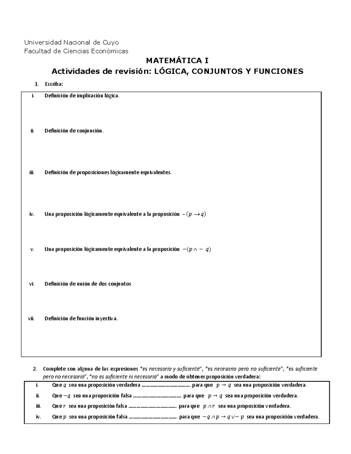 Repaso DE LÓGICA, Conjuntos Y Funciones - Warning: TT: undefined function: 32 Warning: TT: - Studocu