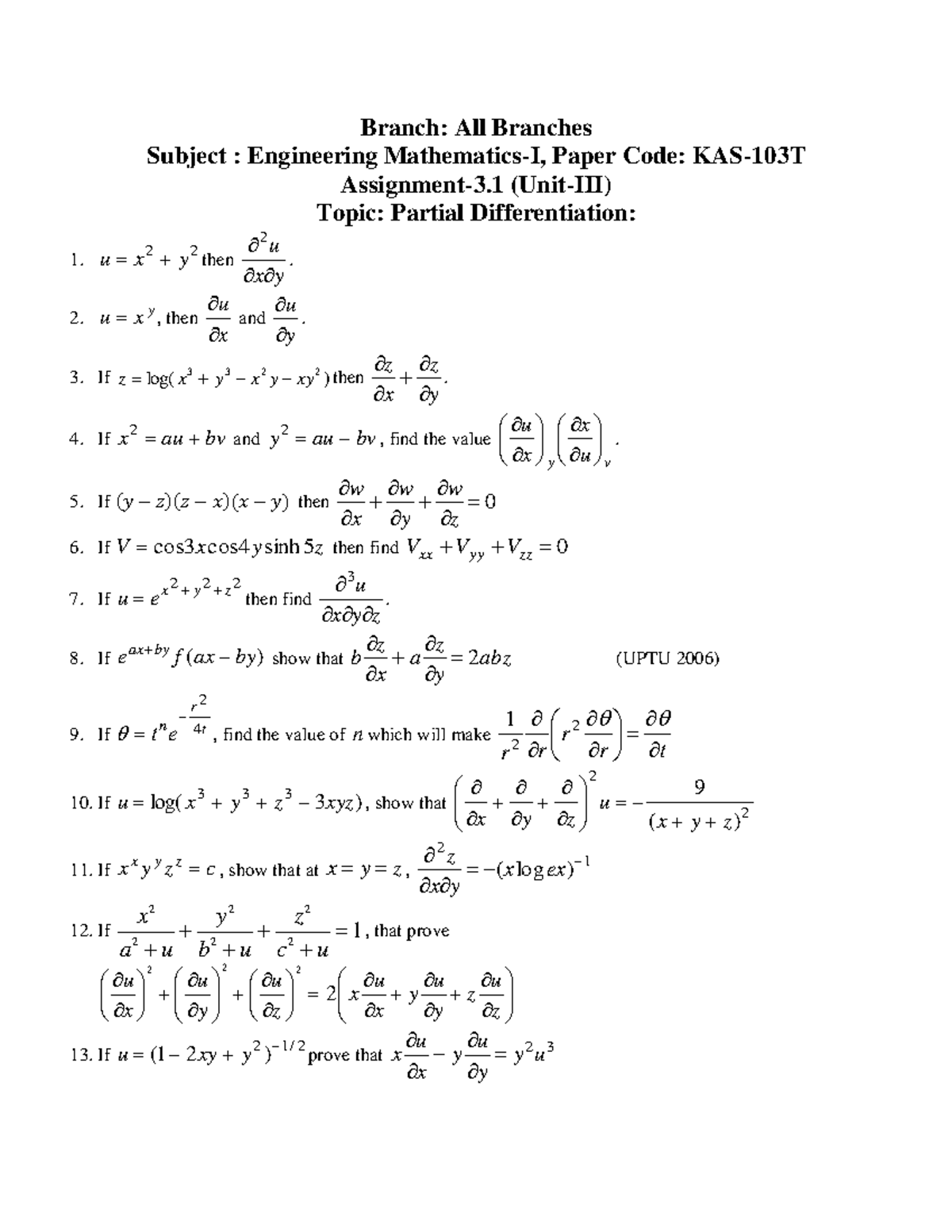 Unit-III Assignment - Branch: All Branches Subject : Engineering ...
