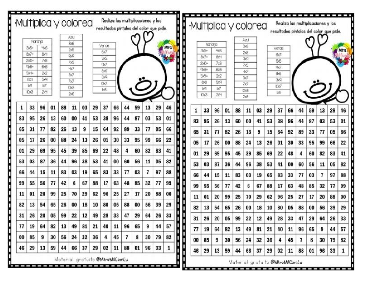 Calculo mental - Multiplica y colorea Realiza las multiplicaciones y ...