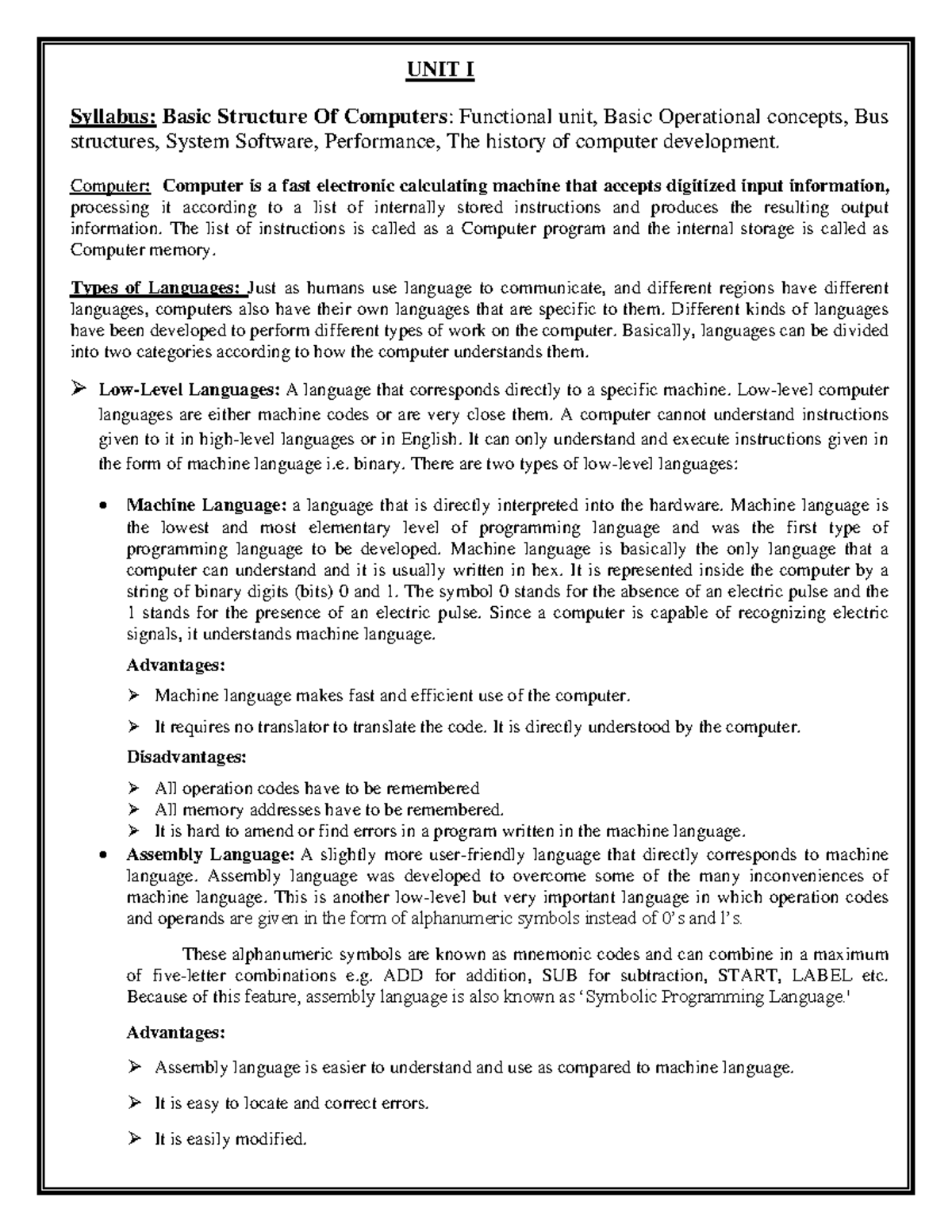 COA GC - coa - UNIT I Syllabus: Basic Structure Of Computers: Functional unit, Basic Operational ...