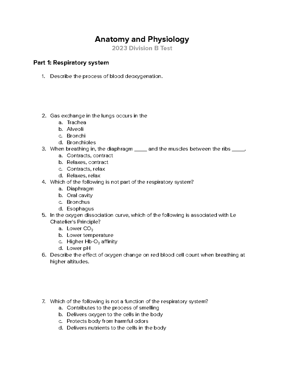 2023 Div B Anatomy Physiology Test - Anatomy and Physiology 2023 ...
