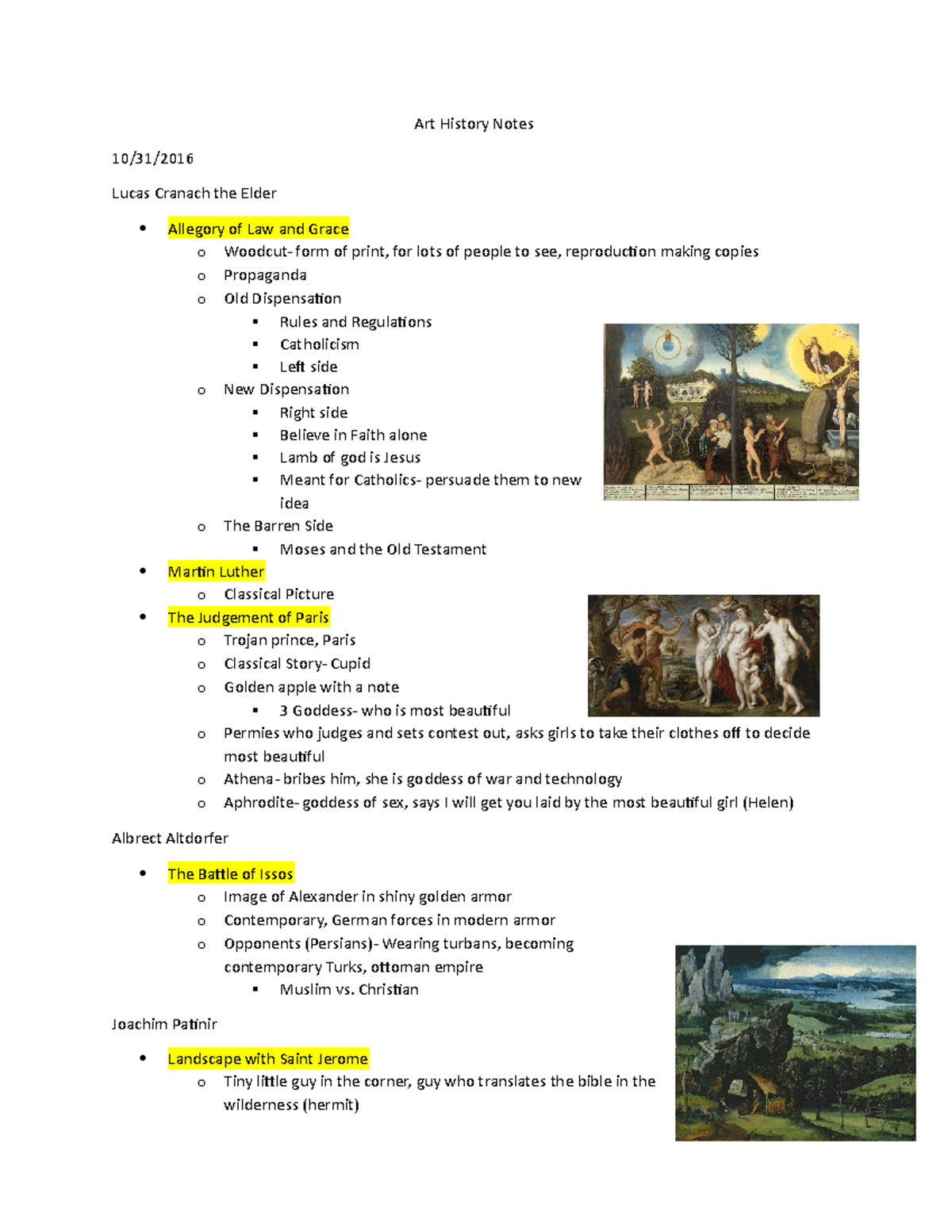 Notes 2 - Art History 2313 - Art History Notes 10/31/2016 Lucas Cranach ...