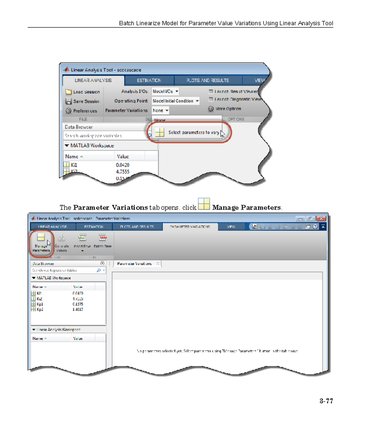 Simulink Control Design 43 The Parameter Variations Tab Opens Click Manage Parameters
